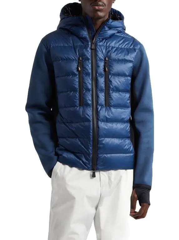 Moncler Quilted Down And Knit Hooded Zip Cardigan - Blue
