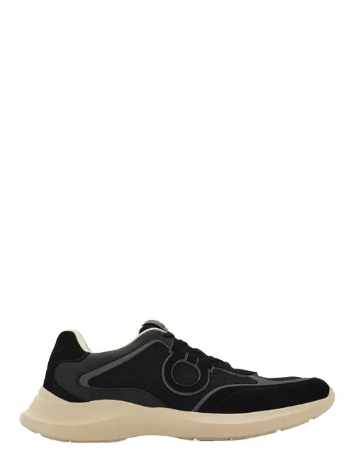 FERRAGAMO Low Top Sneaker With Gancini Ornament - Black