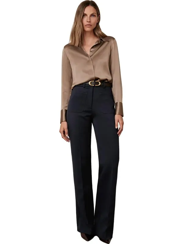 REISS Priya Twill High-rise Flared Trousers - Navy