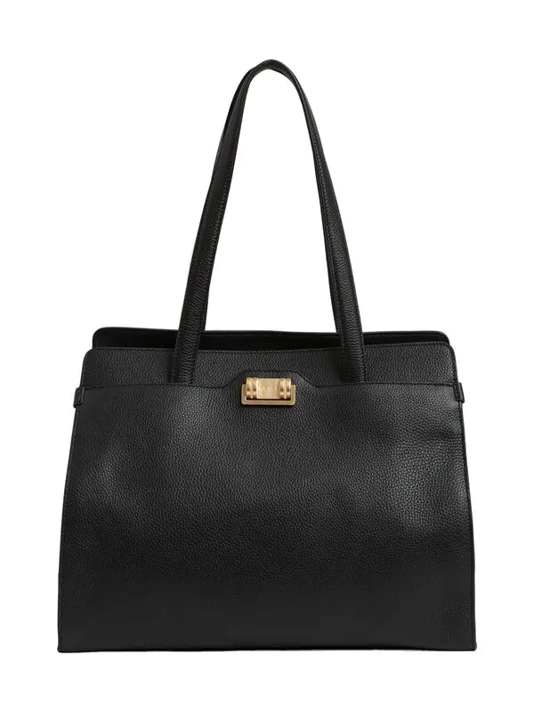 REISS Delphine Grained Leather Tote Bag - Black
