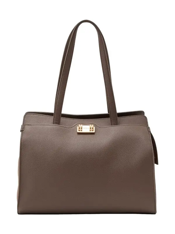 REISS Delphine Grained Leather Tote Bag - Taupe
