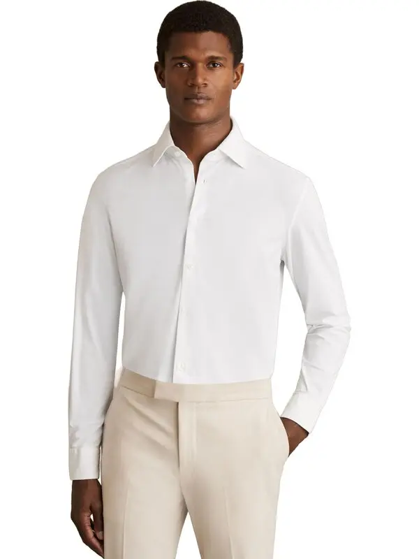 REISS Voyager Regular Fit Button-through Travel Shirt - White