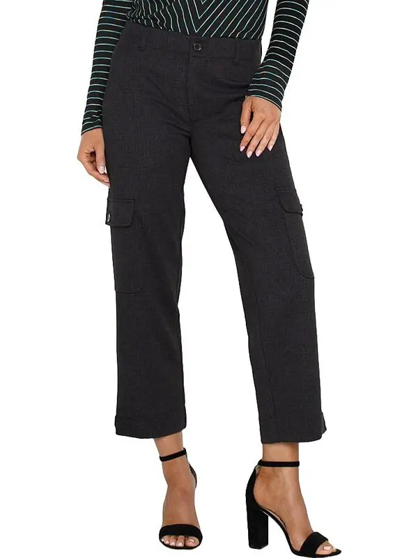 LIVERPOOL Cropped Cargo Pants - Black Crosshatch
