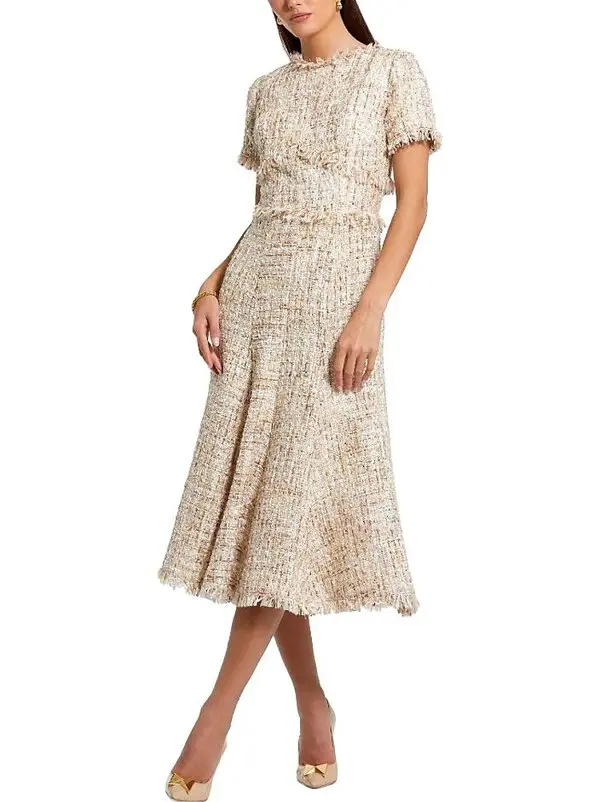 Mac Duggal Boucle A-line Midi Dress - Blush