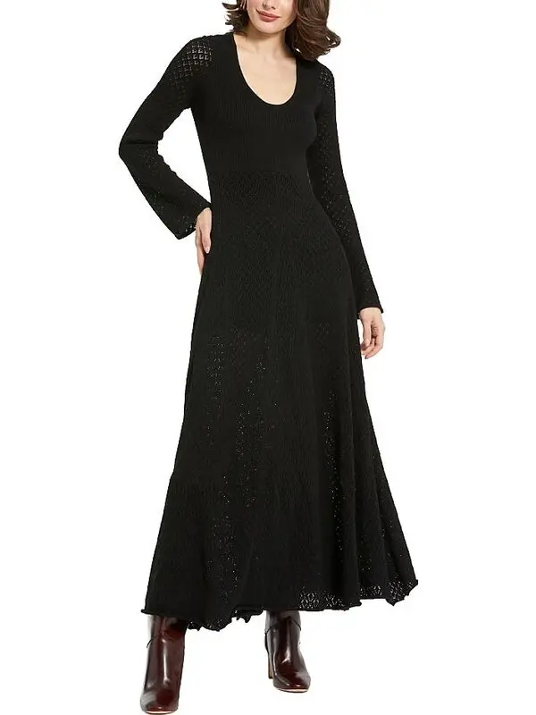 Mac Duggal Scoop Neck Long Sleeve Knit Maxi Dress - Black