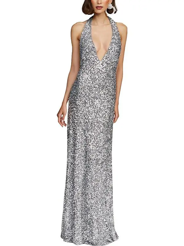 Halston Ena Sequin Gown - Silver