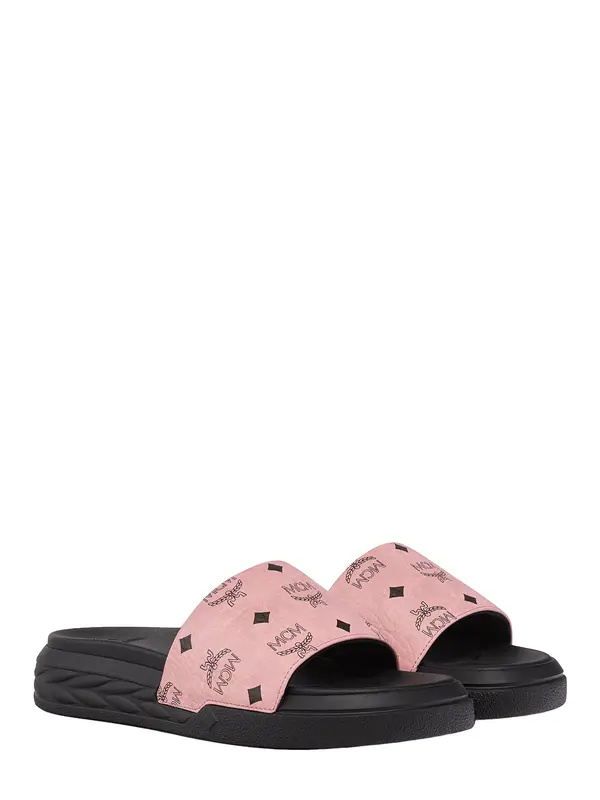 Mcm Visetos Slide Sandals - Soft Pink