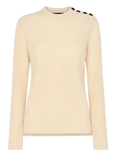 Whistles Buttoned-shoulder Longline Ribbed Wool Jumper - Cream
