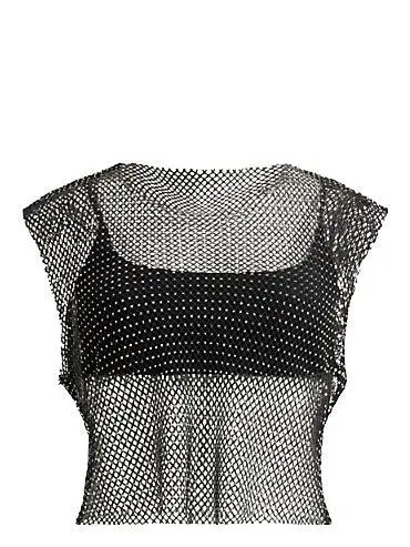 ALLSAINTS Calytrix Rhinestone-embellished Stretch-mesh Top - Black