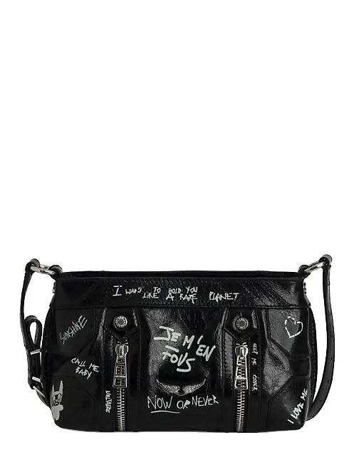 Zadig&Voltaire Slogan-print Leather Shoulder Bag - Noir