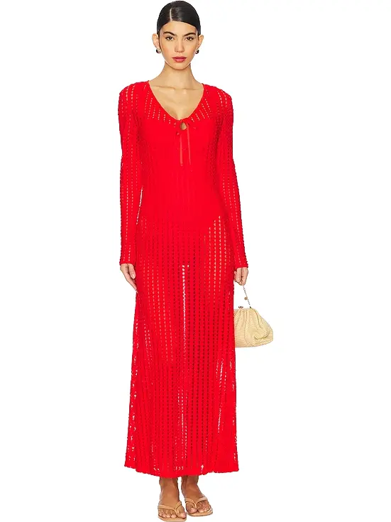 Simkhai Elton Keyhole Midi Dress - Fiery Red