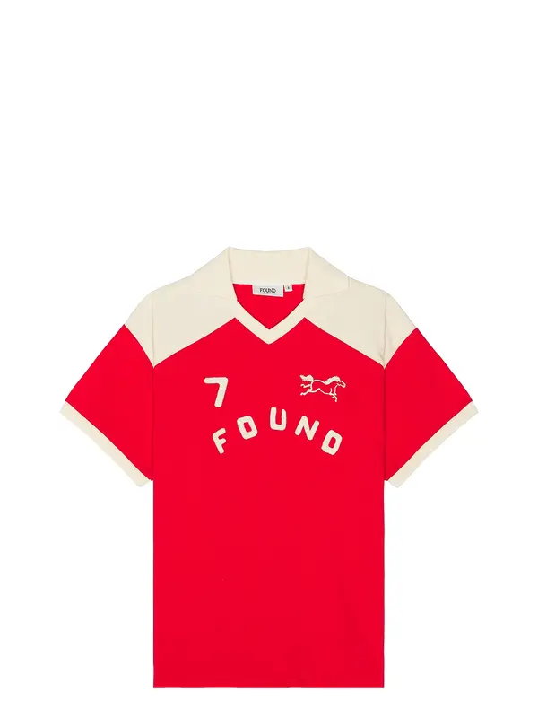 FOUND Goji Red Collar Print Jersey - Red & Cream