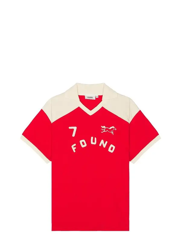 FOUND Goji Red Collar Print Jersey - Red & Cream