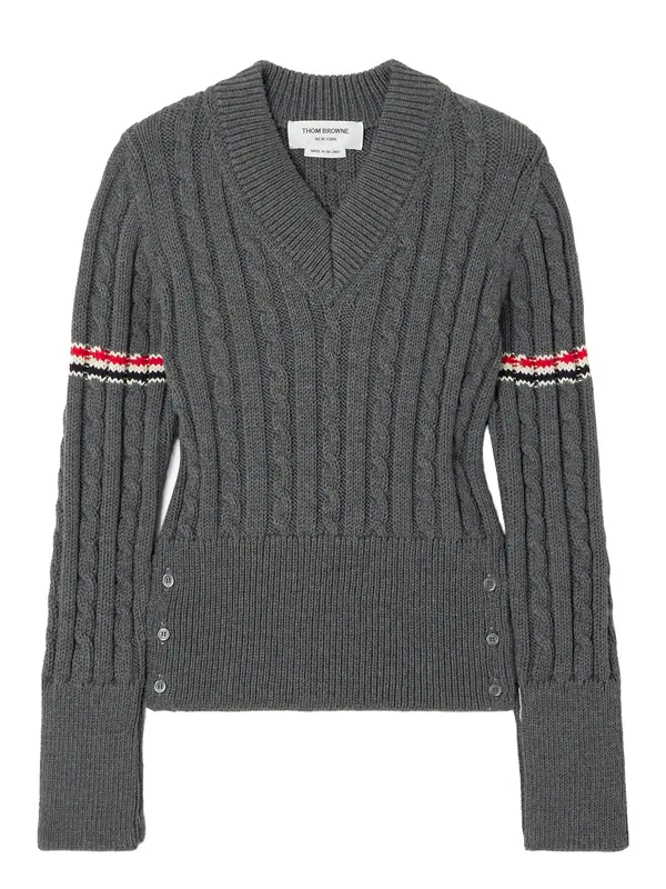 Thom Browne Striped Cable-knit Wool Sweater - Gray