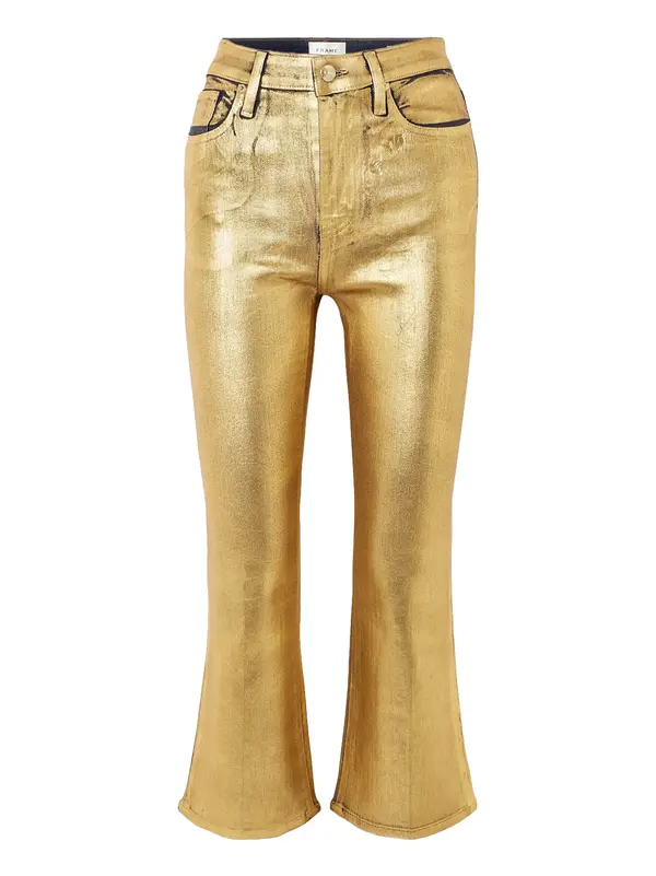 FRAME Le Crop Mini Cropped Metallic Coated High-rise Bootcut Jeans - Gold