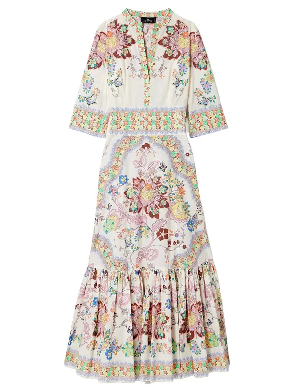 Etro Gathered Floral-print Midi Dress - Off-white