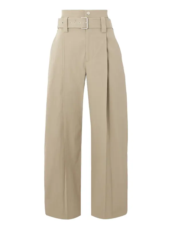 Bottega Veneta Belted Pleated Straight-leg Pants - Neutrals