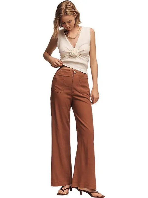 Maeve Colette Beachy Linen Full-length Wide-leg Pants - Mink Blush