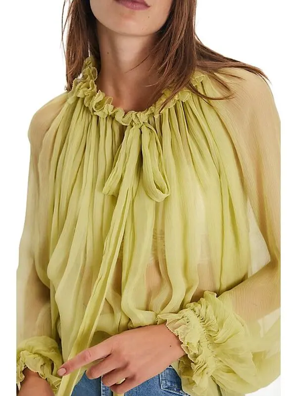 Free People Chiffon Bow Blouse - Beechnut
