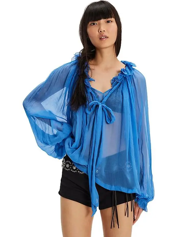 Free People Chiffon Bow Blouse - Regatta