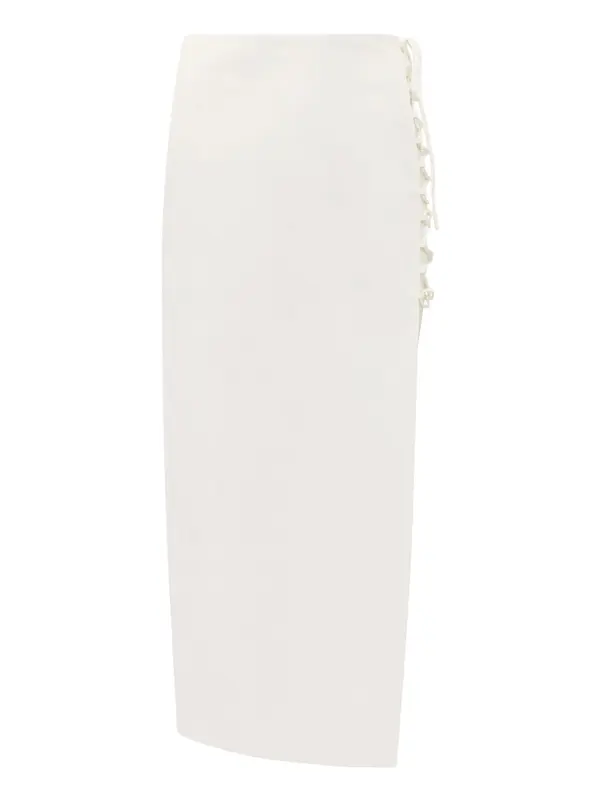 DE LA VALI Side Lace-up Midi Skirt - White