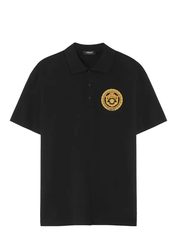 Versace Chain Crest Embroidered Polo Shirt - Black