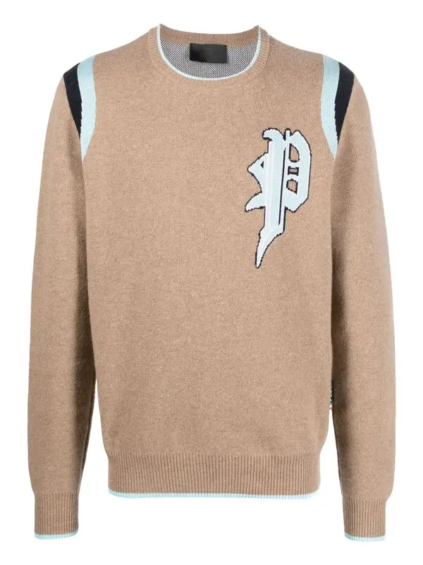 Philipp Plein Intarsia-knit Logo Sweatshirt - Brown