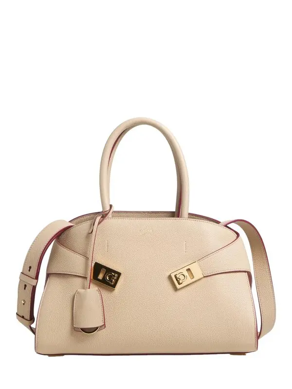 FERRAGAMO Small Hug Top Handle Satchel - Stone