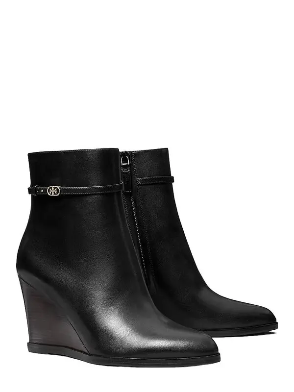 Tory Burch Double T Buckle Wedge Booties - Perfect Black