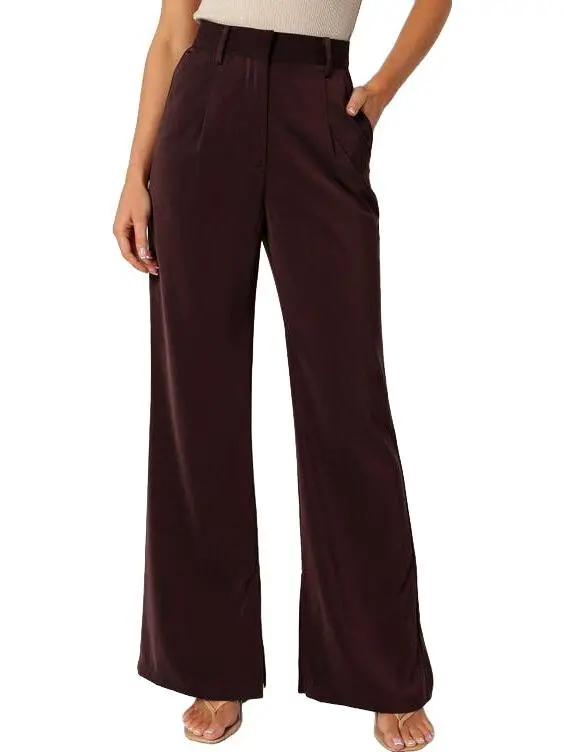 PETAL & PUP Neveah Wide Leg Satin Pants - Merlot