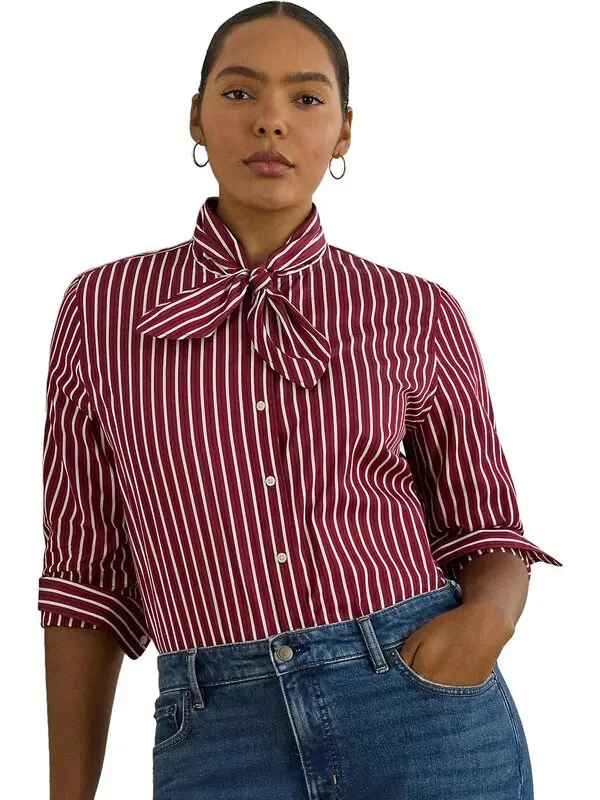 Ralph Lauren Classic Fit Striped Charmeuse Shirt - Navy/cream/garnet