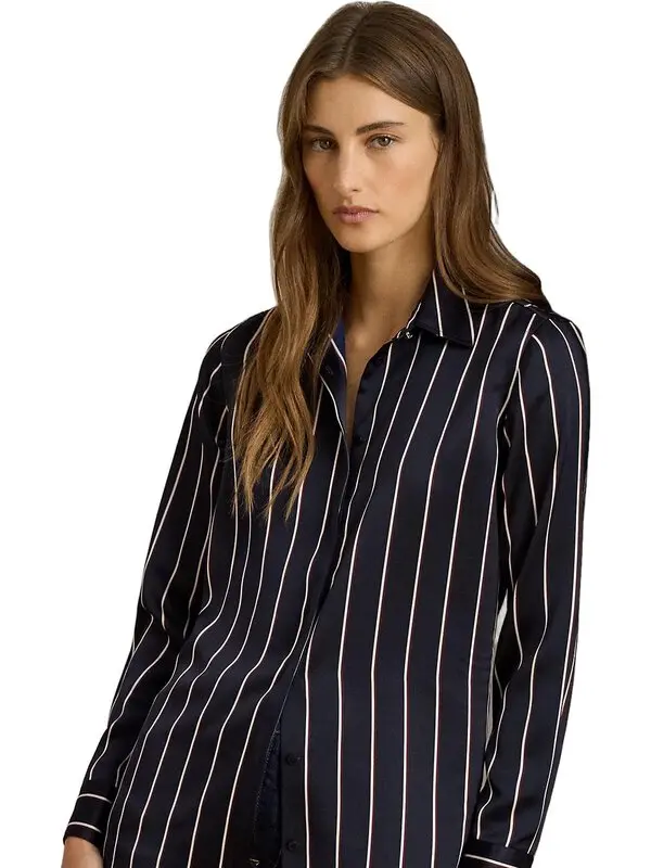 Ralph Lauren Classic Fit Striped Charmeuse Shirt - Navy/cream/garnet