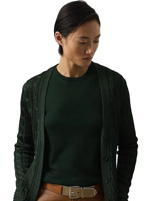 Ralph Lauren Cable-knit Silk Cardigan Sweater - Dark Racing Green