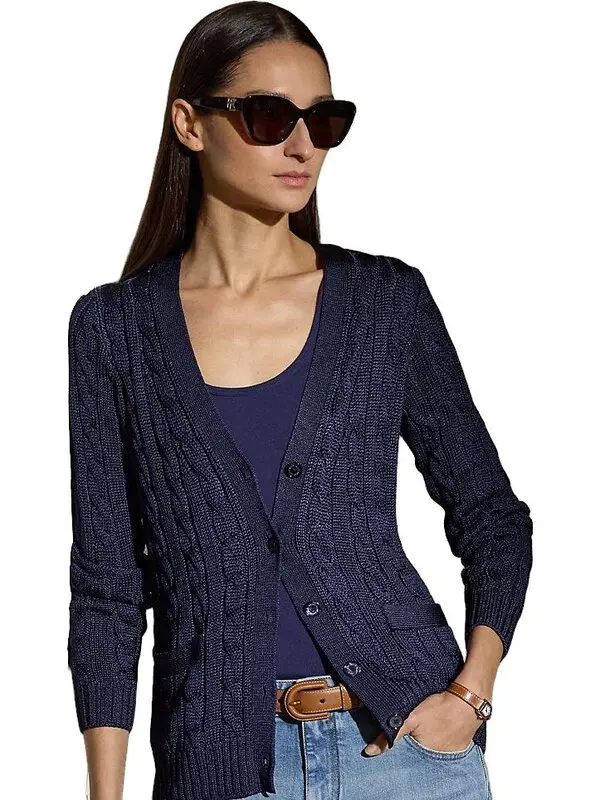 Ralph Lauren Cable-knit Silk Cardigan Sweater - Lux Navy
