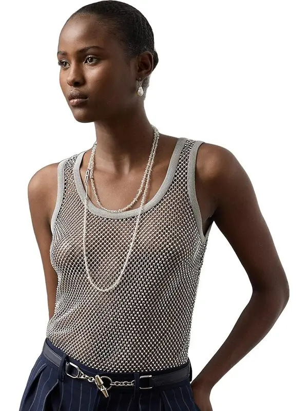 Ralph Lauren Melony Embellished Mesh Tank Top - Silver