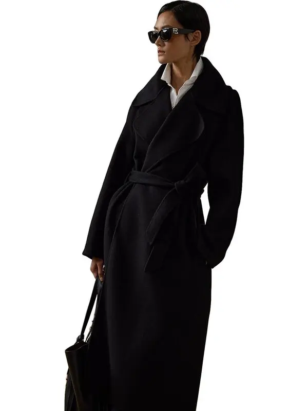 Ralph Lauren Leonarda Cashmere Wrap Coat - Black