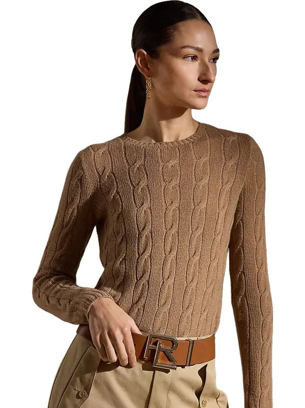 Ralph Lauren Cable-knit Cashmere Crewneck Sweater - Lux Camel