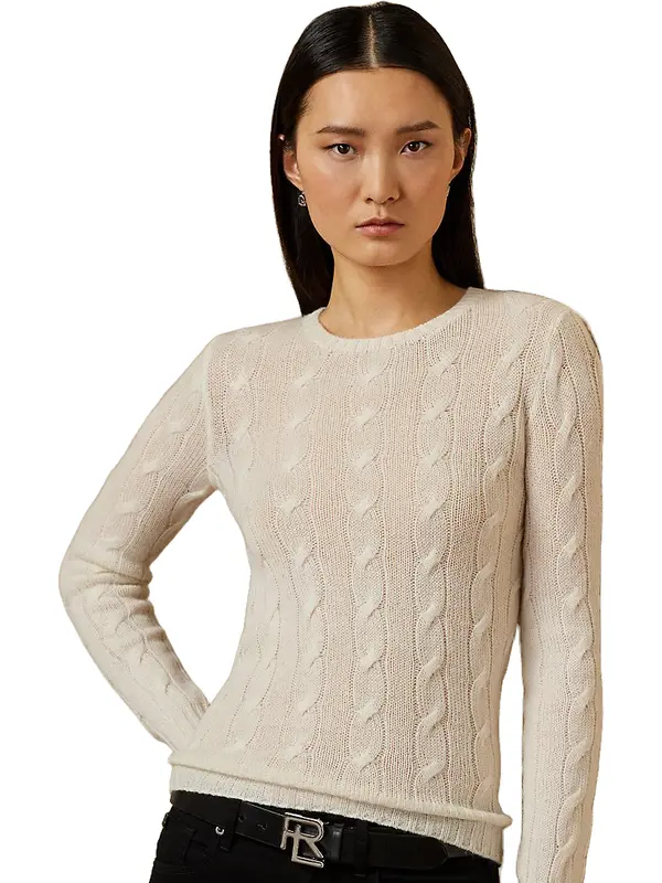 Ralph Lauren Cable-knit Cashmere Crewneck Sweater - Lux Cream