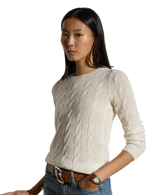 Ralph Lauren Cable-knit Cashmere Crewneck Sweater - Lux Cream