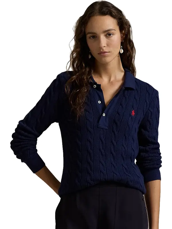 Ralph Lauren Cable-knit Cotton Polo Shirt - Newport Navy