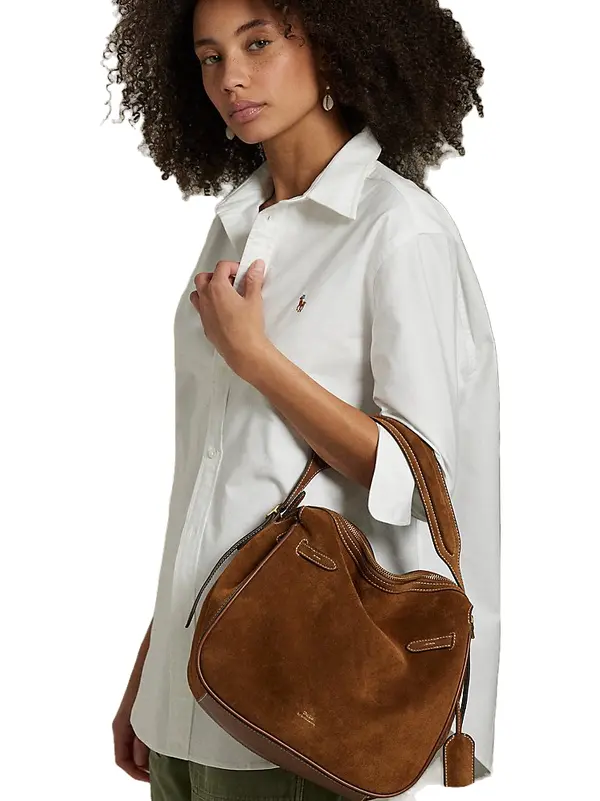 Ralph Lauren Polo Id Suede Satchel - Cinnamon/cuoio