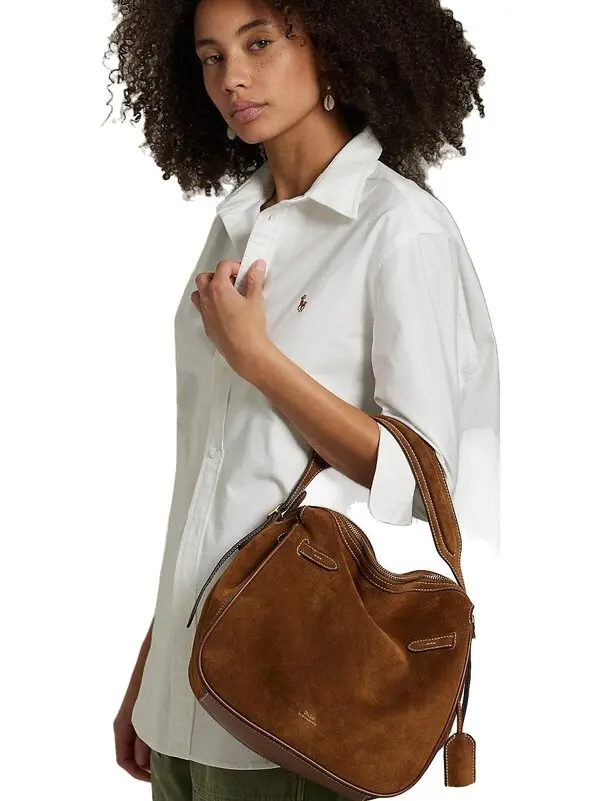 Ralph Lauren Polo Id Suede Satchel - Cinnamon/cuoio