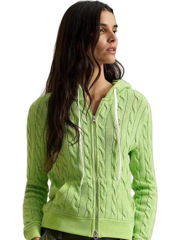 Ralph Lauren Cable-knit Cotton Full-zip Hoodie - Apple Green
