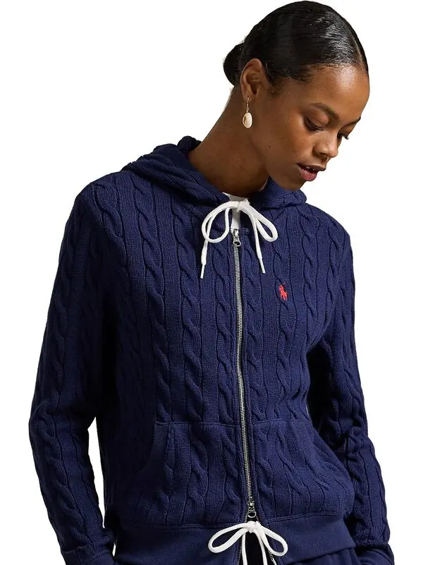 Ralph Lauren Cable-knit Cotton Full-zip Hoodie - Newport Navy