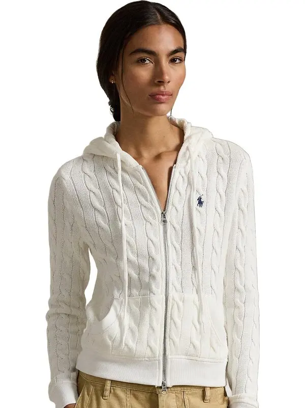 Ralph Lauren Cable-knit Cotton Full-zip Hoodie - White