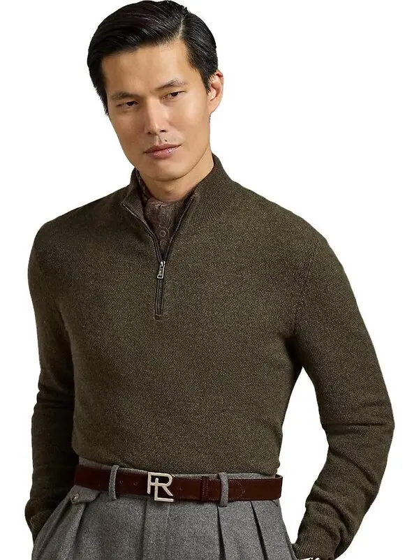 Ralph Lauren Birdseye Cashmere Quarter-zip Sweater - Olive Multi
