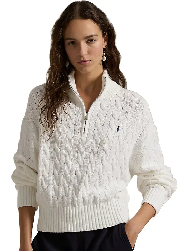Ralph Lauren Cable-knit Cotton Quarter-zip Sweater - White