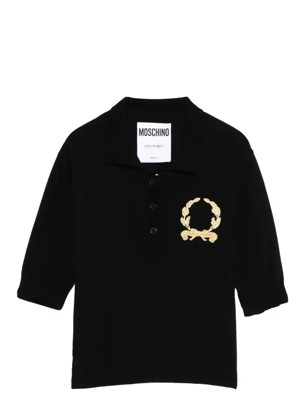 Moschino Motif-embroidered Polo Top - Black