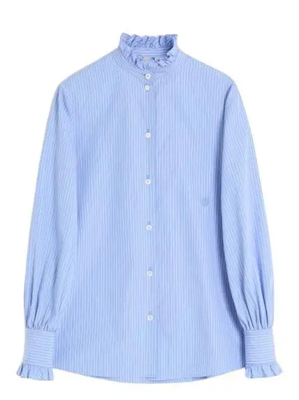 Valentino Garavani Classic Stripe Poplin Shirt With Ruffle Detail - Iris Liliac
