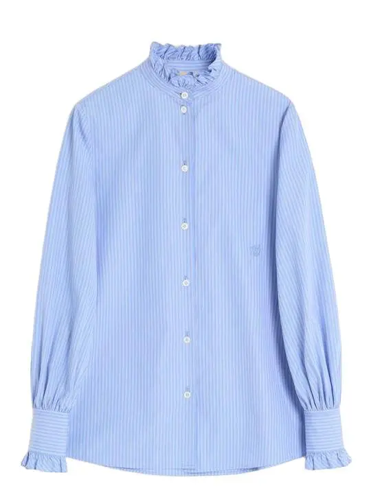 Valentino Garavani Classic Stripe Poplin Shirt With Ruffle Detail - Iris Liliac